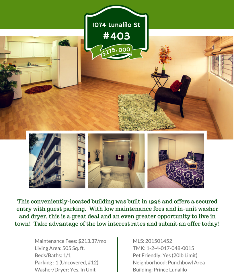 Open House: 1074 Lunalilo St. #403 – Nick Kawakami